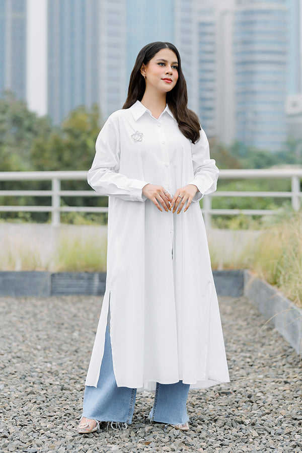 Interlock Wimple Shirt Dress - White - ZYTADELIA