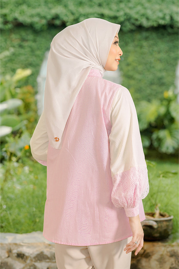 Malea Stripe Lace Shirt - Muse Pink - ZYTADELIA