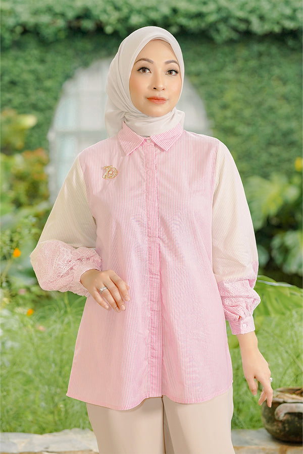 Malea Stripe Lace Shirt - Muse Pink - ZYTADELIA
